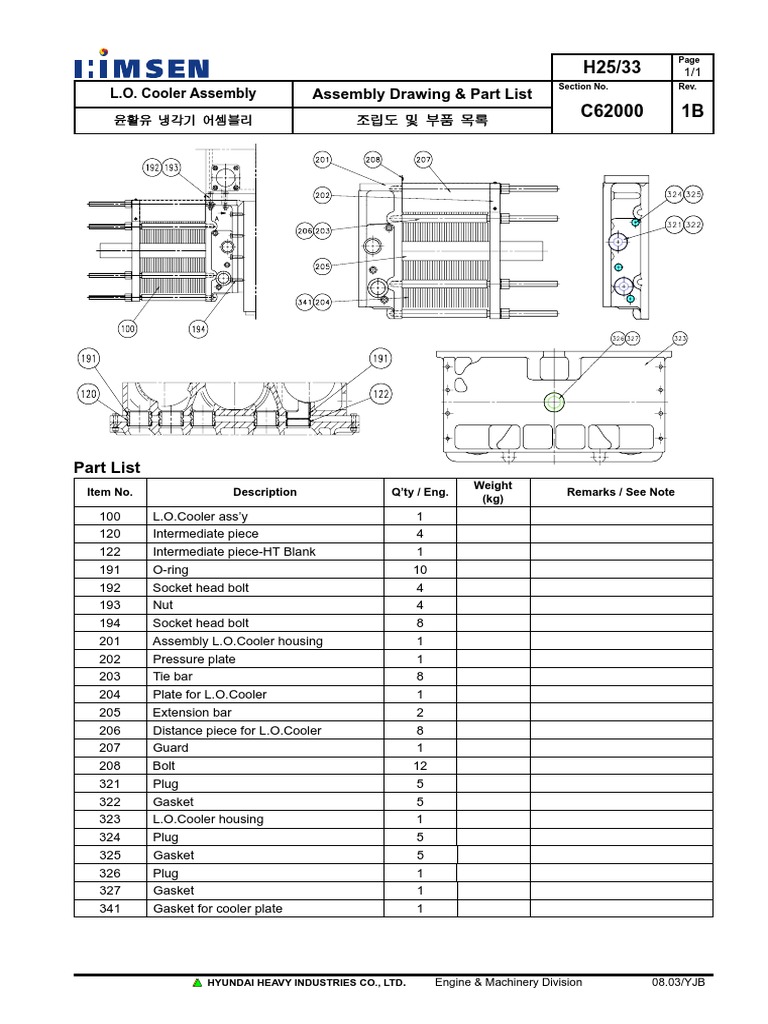 L.O. Cooler Assembly: Part List | PDF | Equipment | Mechanical Engineering