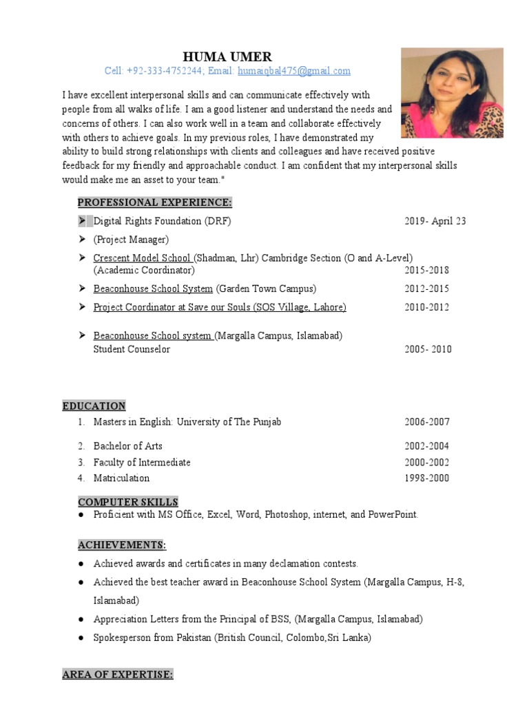 CV Huma Umer | PDF