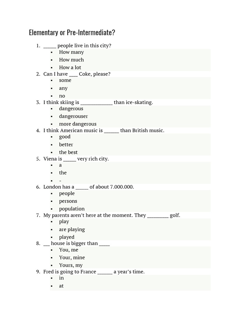 Elementary or Pre Intermidiate | PDF