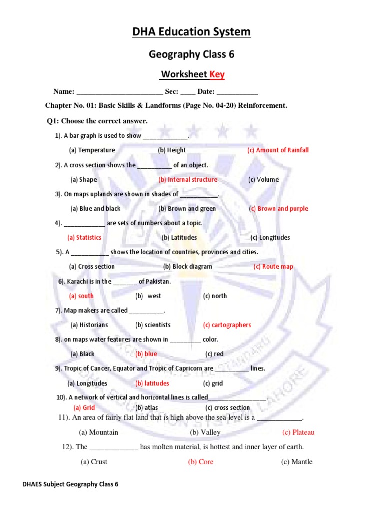 KEY Geography Class 6 Worksheet 1st Assessment | PDF | Map | Earth