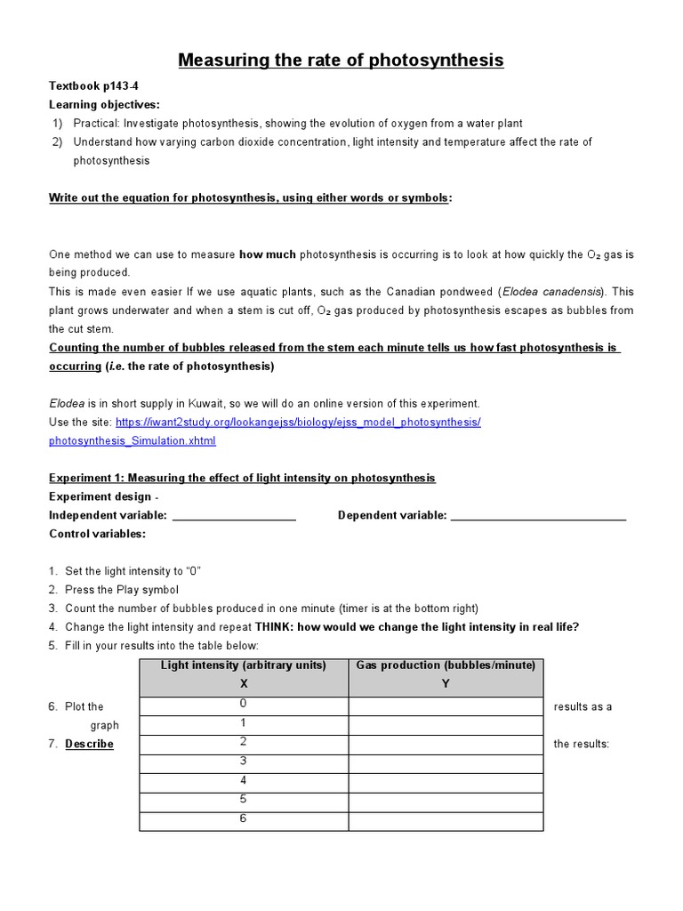 Measuring Photosynthesis Rates Experiment | PDF | Photosynthesis ...