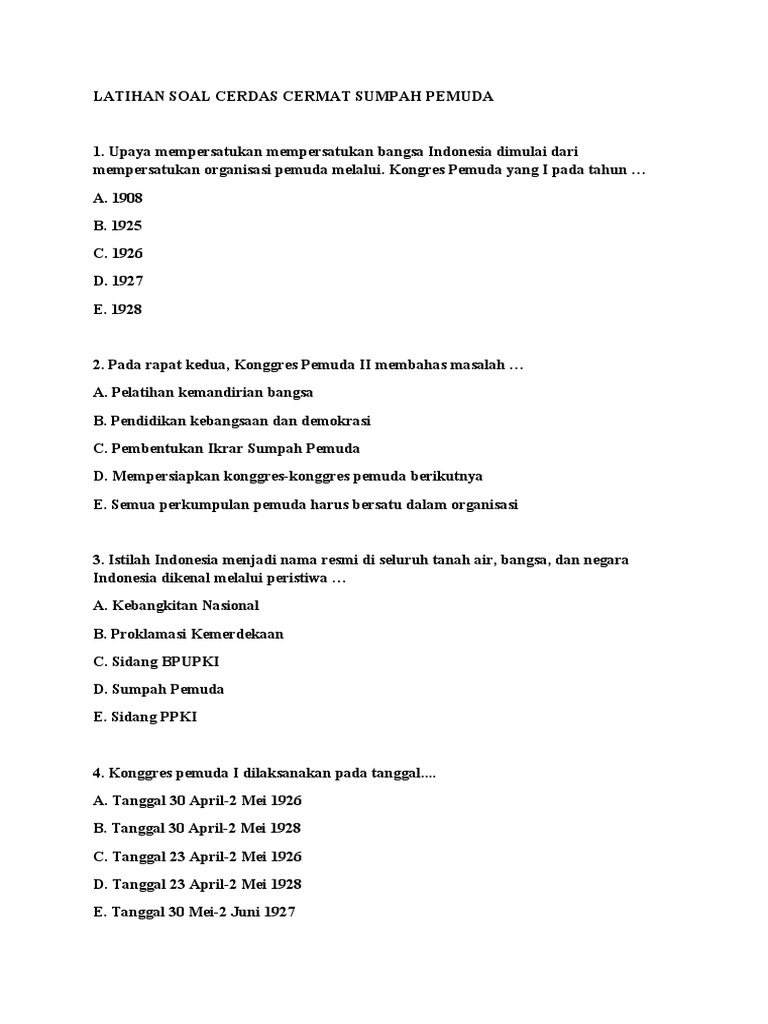 Latihan Soal LCC Sumpah Pemuda | PDF