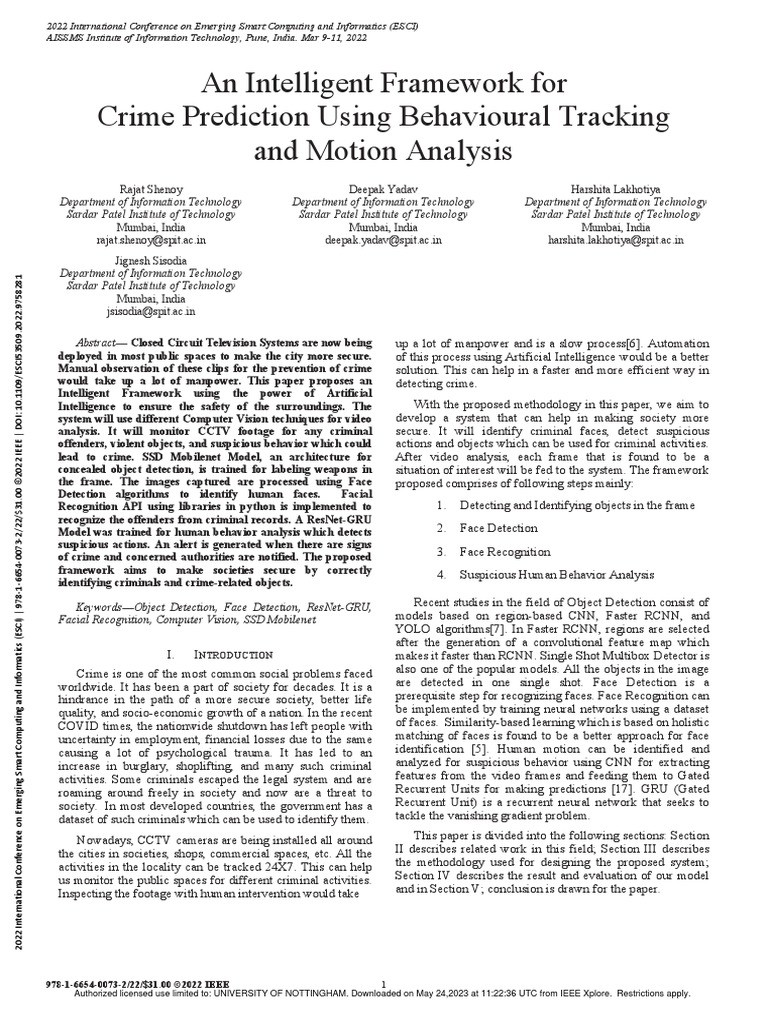 An Intelligent Framework For Crime Prediction Using Behavioural ...