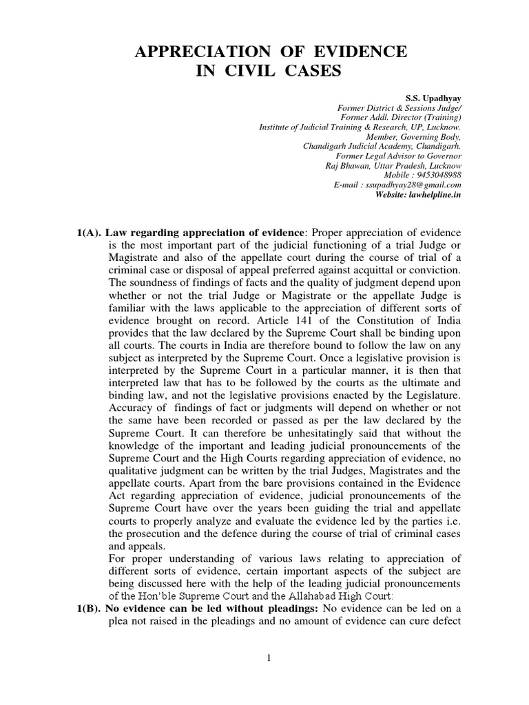 Appreciation of Evidence in Civil Cases | PDF | Evidence (Law) | Lawsuit