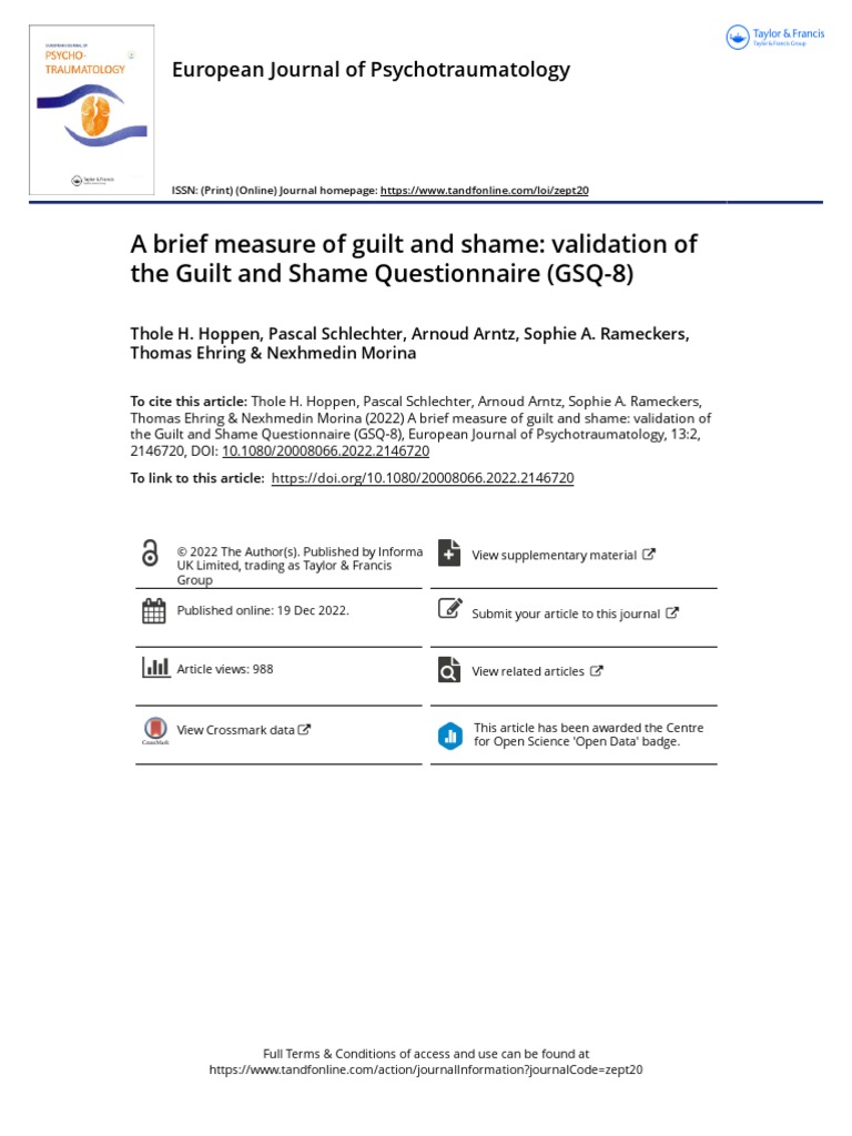 A Brief Measure of Guilt and Shame Validation of The Guilt and Shame ...