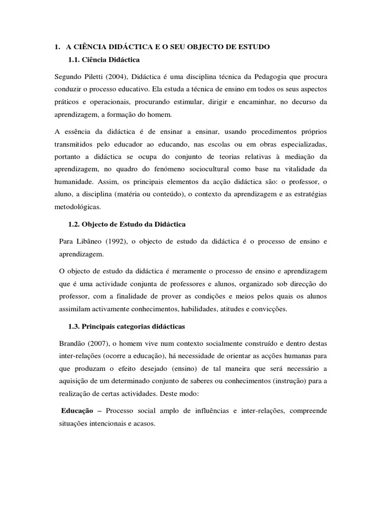 A Ciência Didáctica e o Seu Objecto de Estudo | PDF