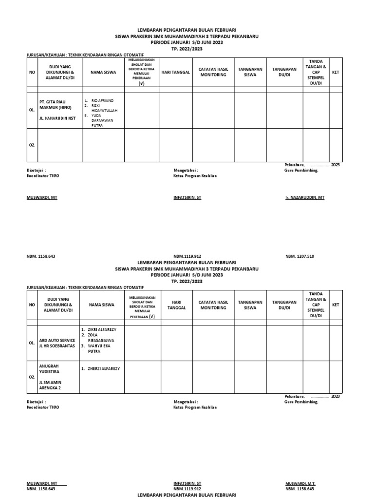 LEMBARAN MONITORING PRAKERIN TKR | PDF
