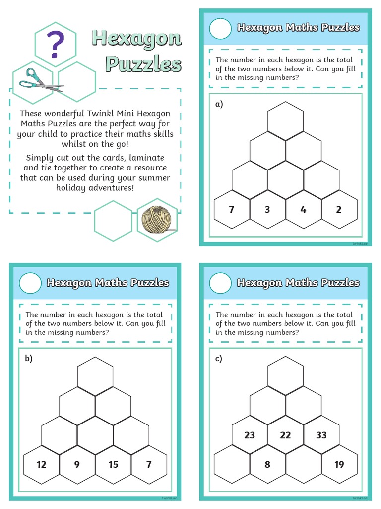 Hexagon Maths Puzzle Mini Cards | PDF