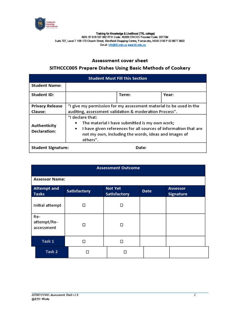 SITHCCC005 Student Assessment Tasks - UPDATED | PDF | Cooking | Roasting