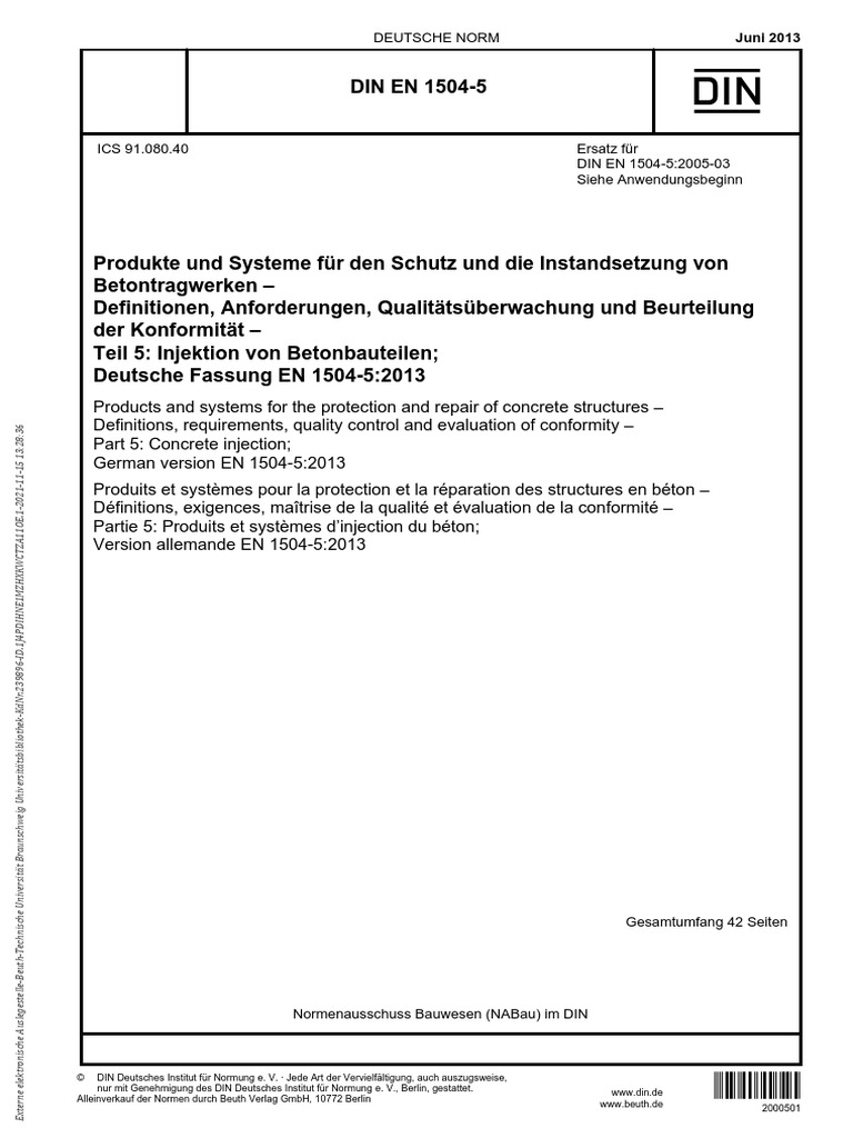 DIN EN 1504-5: Juni 2013 Deutsche Norm | PDF
