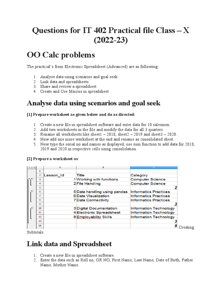 Questions For IT 402 Practical File Class | PDF | Spreadsheet | Worksheet