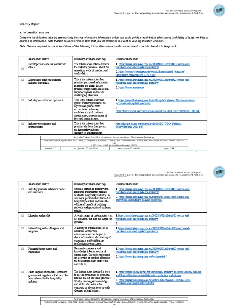 SITHIND002 Industry Report Template | PDF