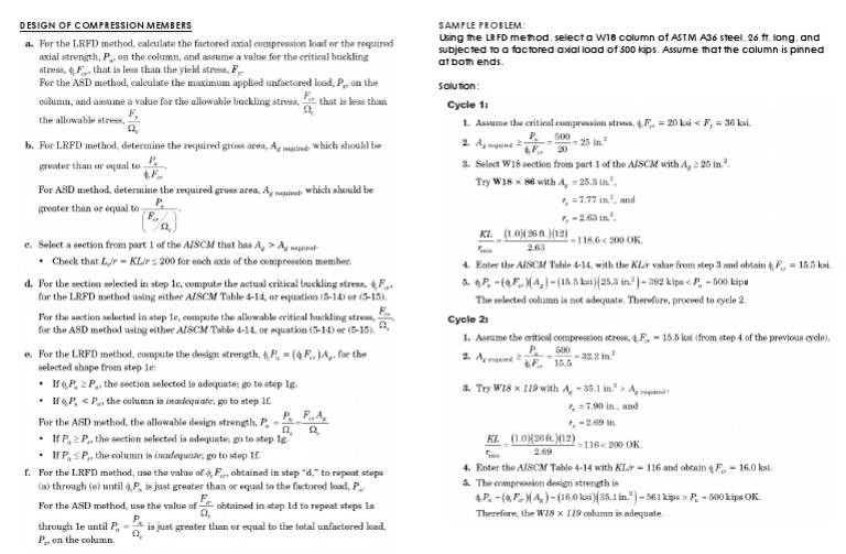 Compression Member Design Example | PDF