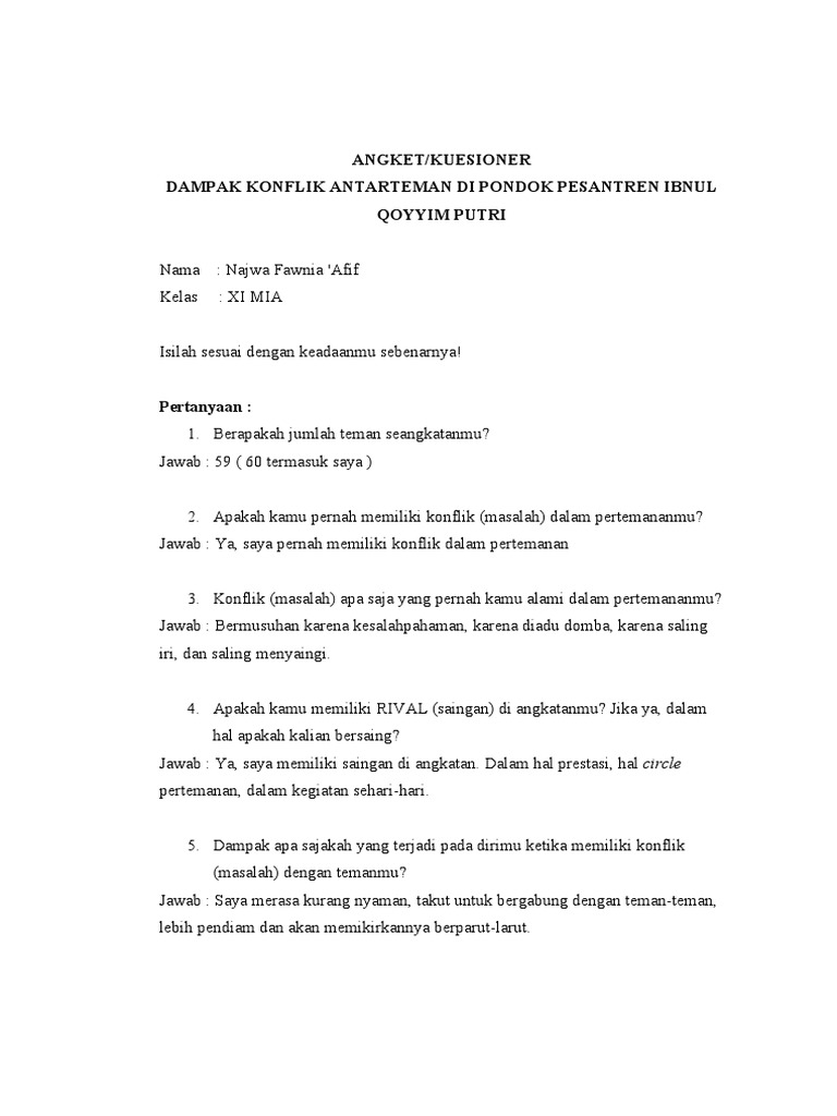 Kuesioner KT - Docx (Edit) | PDF