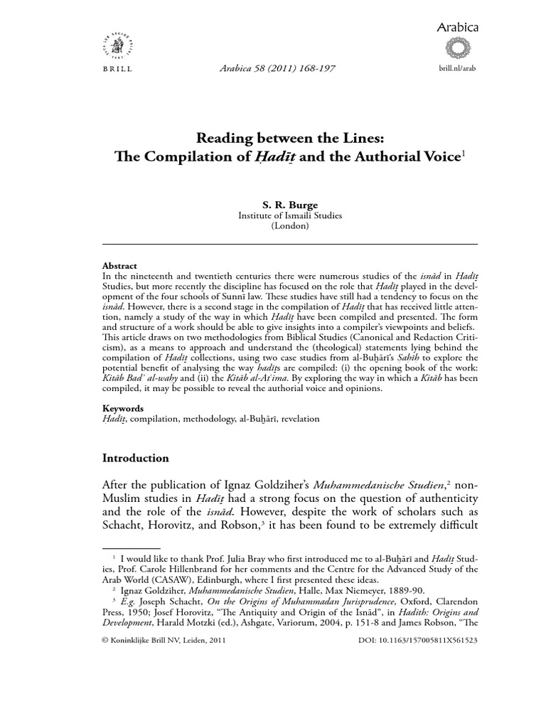 Reading Between The Lines The Compilation of Hadith and The Authoral ... Reading Between The Lines The Compilation of Hadith and The Authoral ...