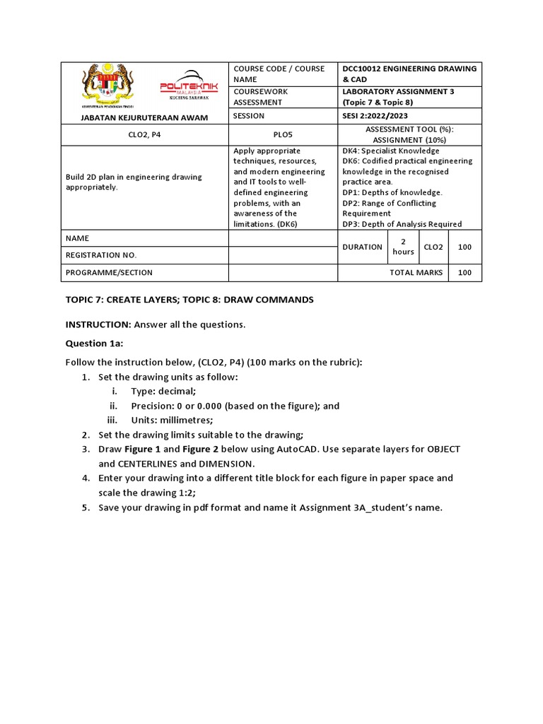 Engineering Drawing CAD Assignment Guide | PDF | Auto Cad