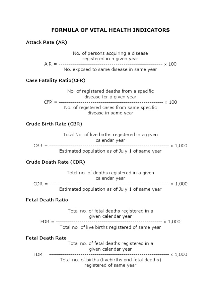 Key Health Indicator Formulas | PDF | Mortality Rate | Actuarial Science