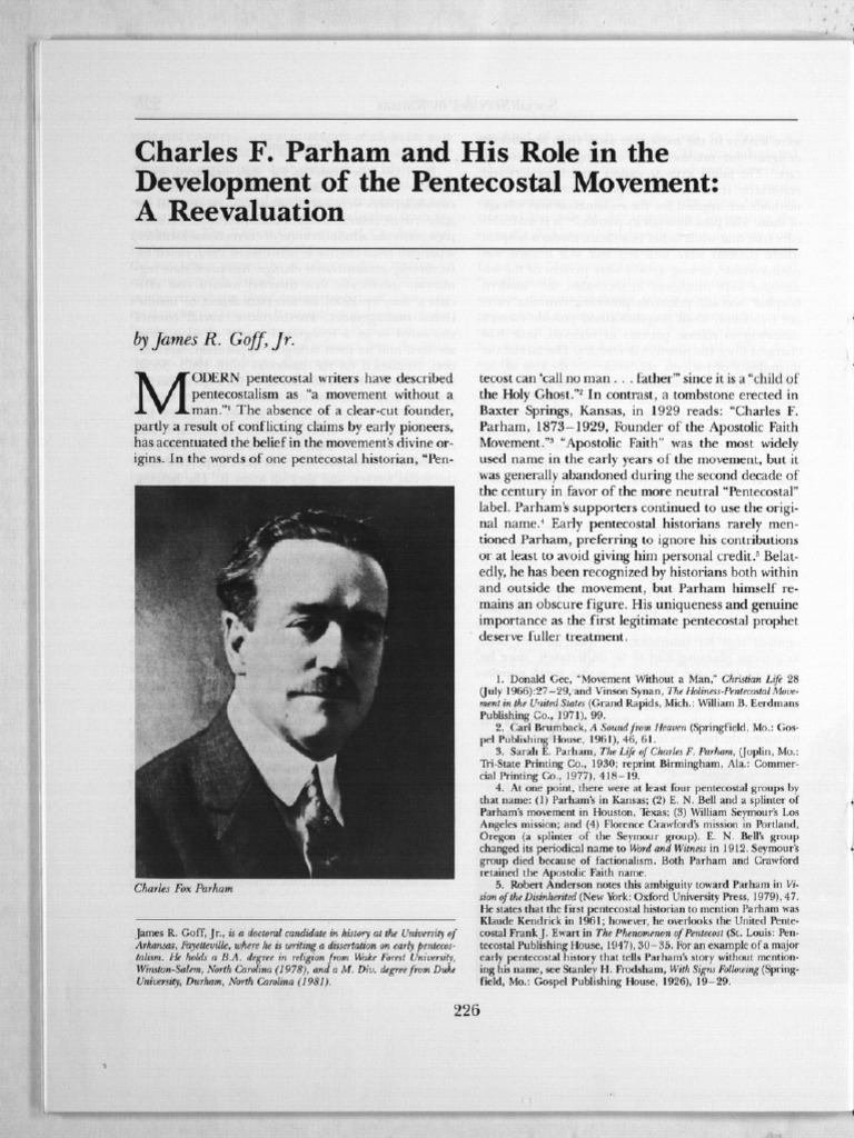 Parham and His Role in The Development of The Pentacostal | PDF