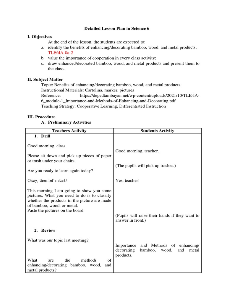 Detailed Lesson Plan-TLE-6 | PDF