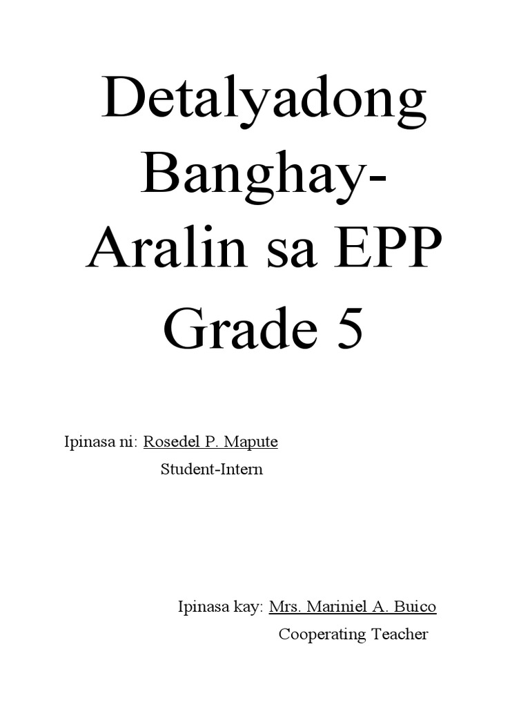 Detalyadong Banghay Sa EPP-Grade 5 | PDF