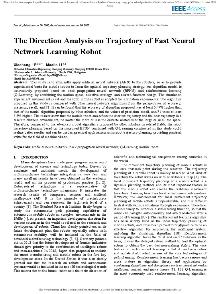 The Direction Analysis On Trajectory Of Fast Neural Network Learning Robot Pdf Artificial 