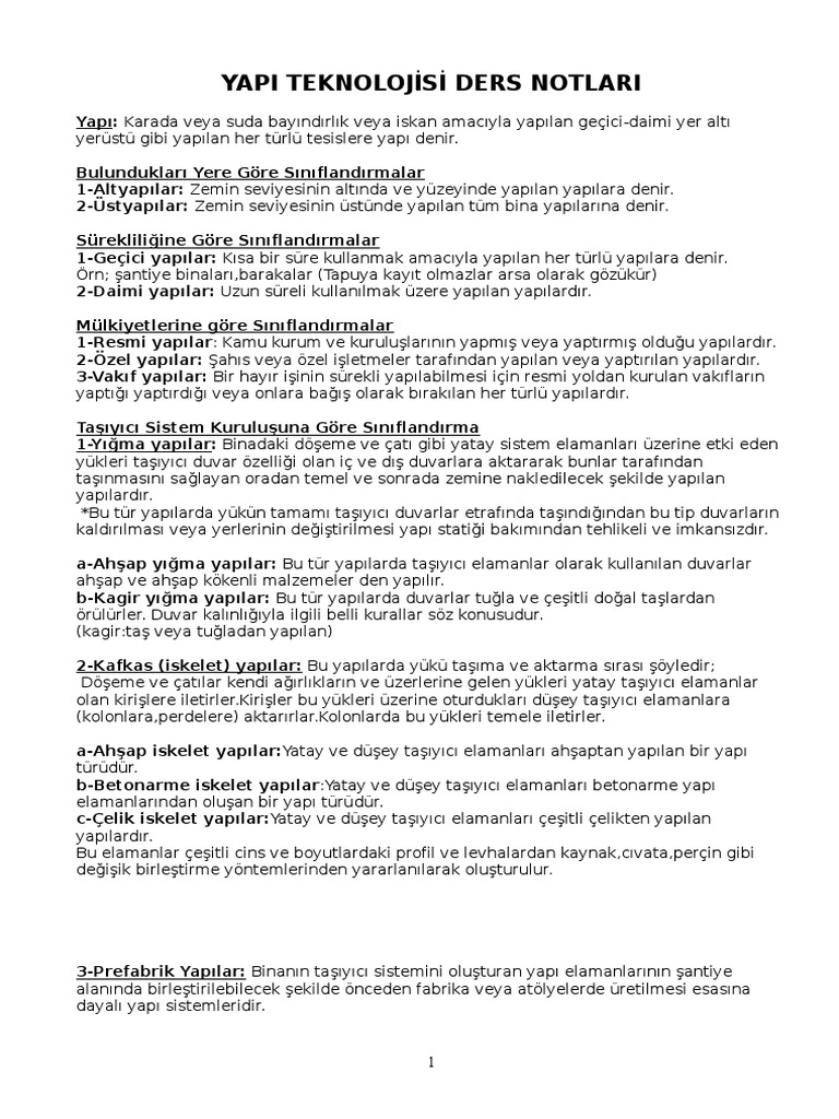 Yapi Teknolojisi Ders Notlari | PDF