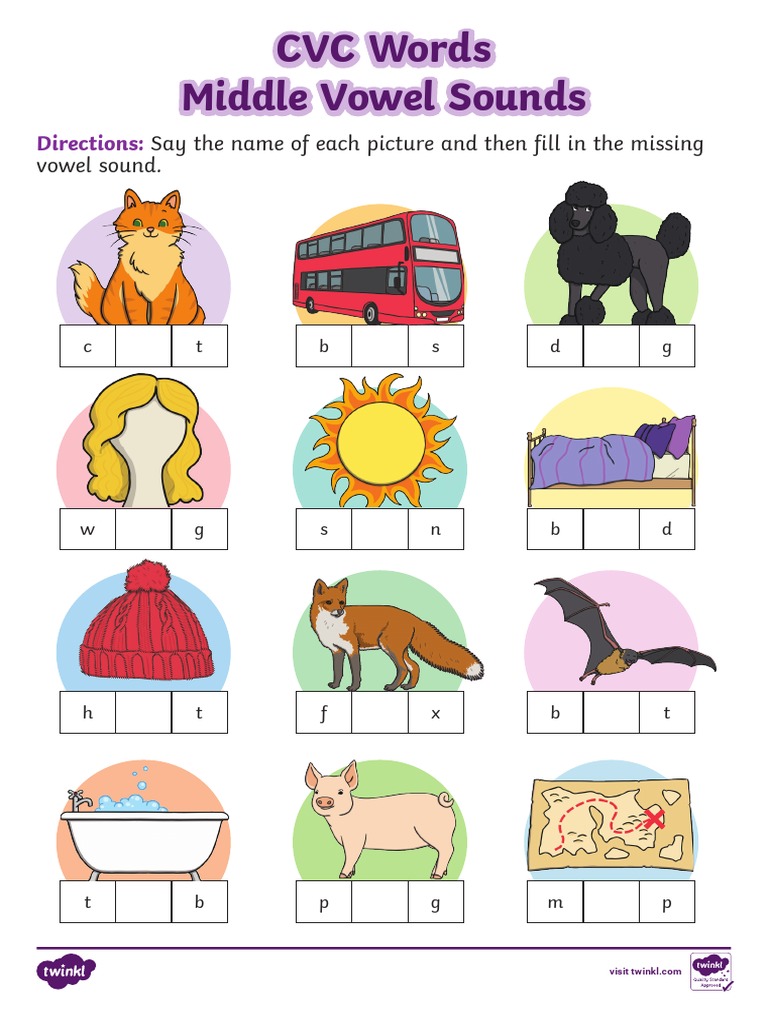 CVC Words Middle Vowel Sounds Activity | PDF