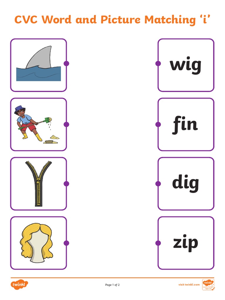 CVC Word and Picture Matching Activity Sheets | PDF