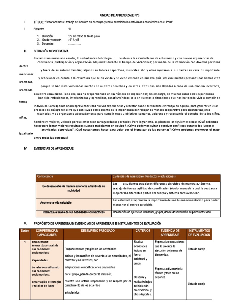 Unidad de Aprendizaje Iii - Ef 4to Prim. 2023 | PDF | Aprendizaje | Evaluación