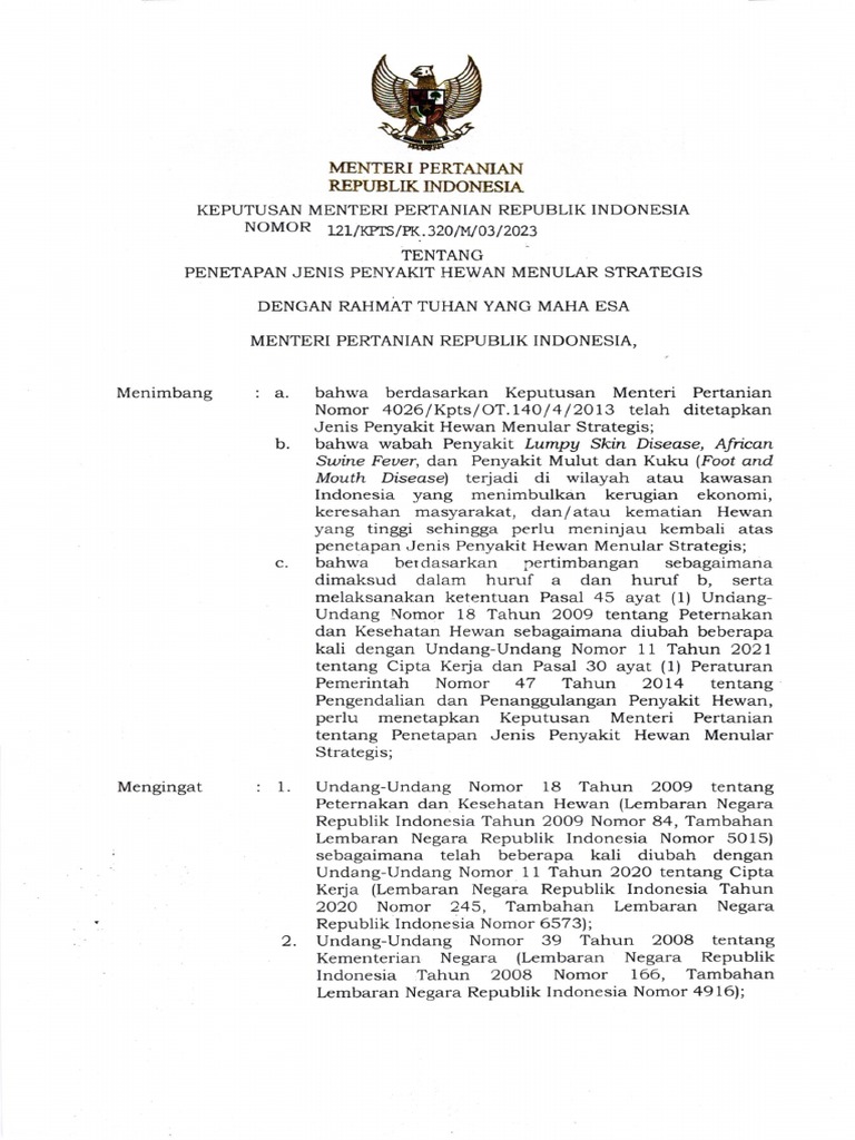 Kepmentan 121 Penetapan Jenis PHMS | PDF