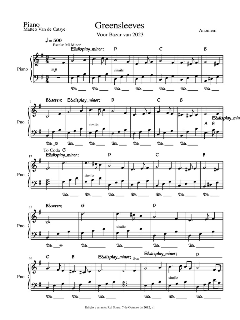 Greensleeves Piano Sheet Music | PDF