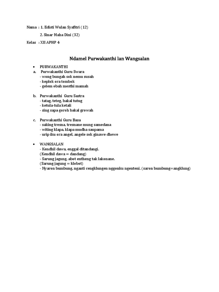 Purwakanthi&wangsalan | PDF