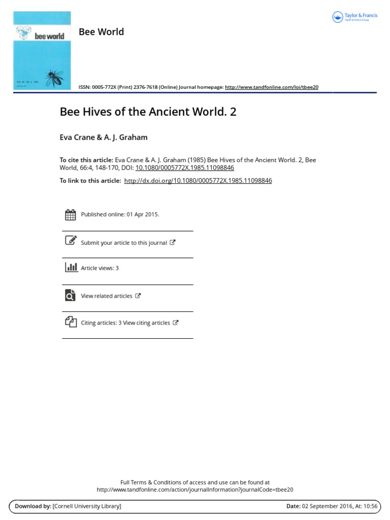 CRANE Bee Hives of The Ancient World 2 - Bee World 66 | PDF