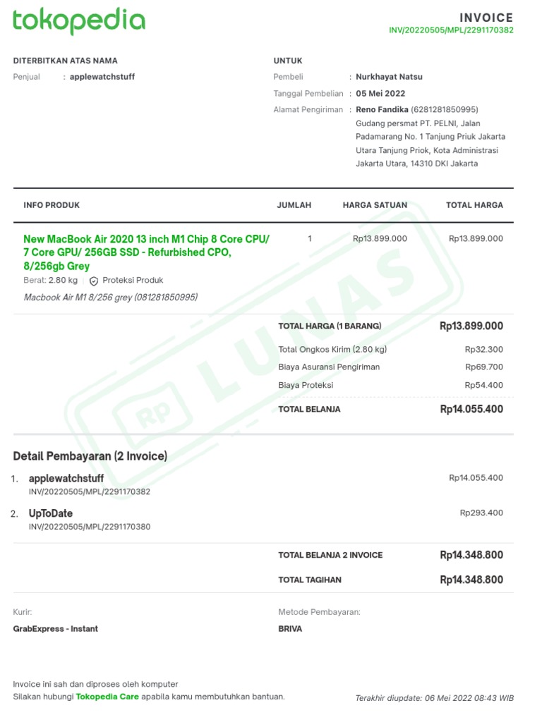 Invoice Pembelian MacBook Air 2020 | PDF