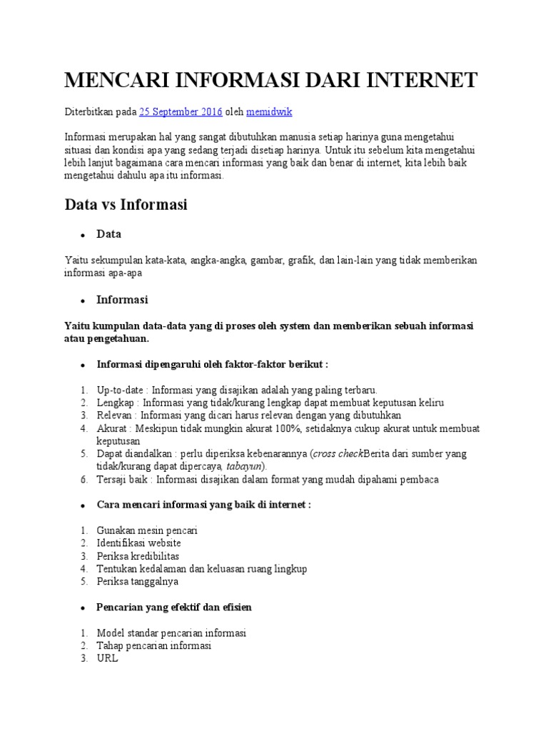 Panduan Efektif Mencari Informasi Online | PDF