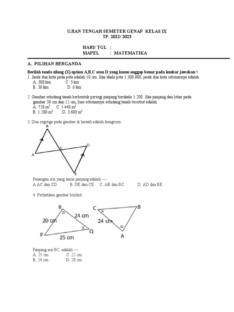 Soal Ujian Tengah Semeter Genap Kelas Ix | PDF