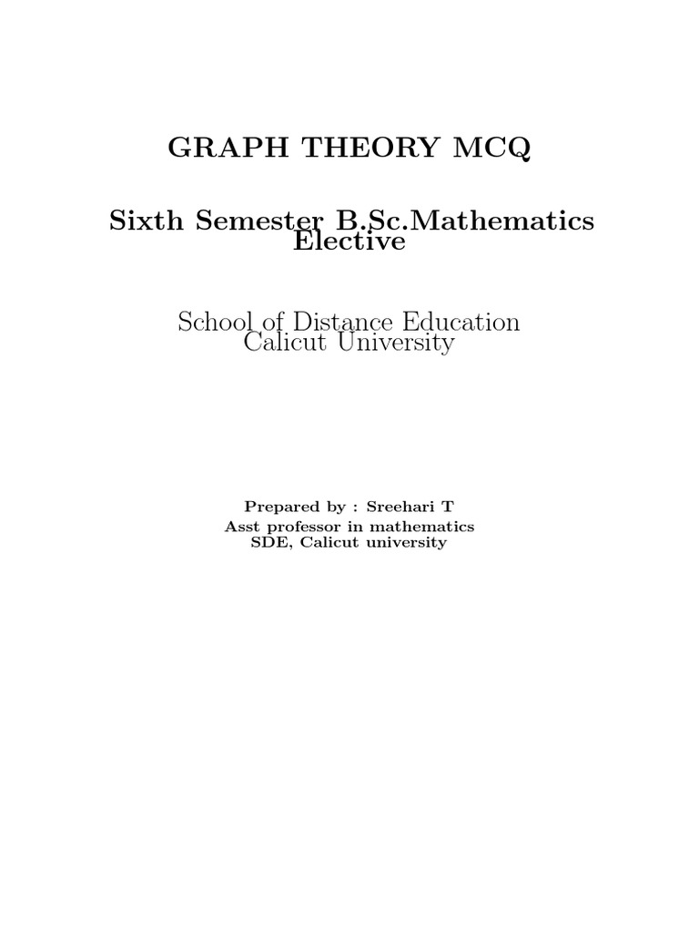 Graph Theory 6th Sem MCQ | PDF | Vertex (Graph Theory) | Mathematical ...