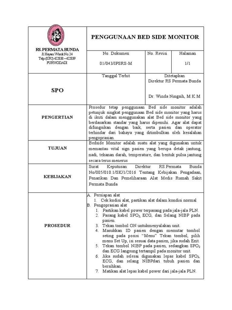 Sop Bed Side Monitor | PDF