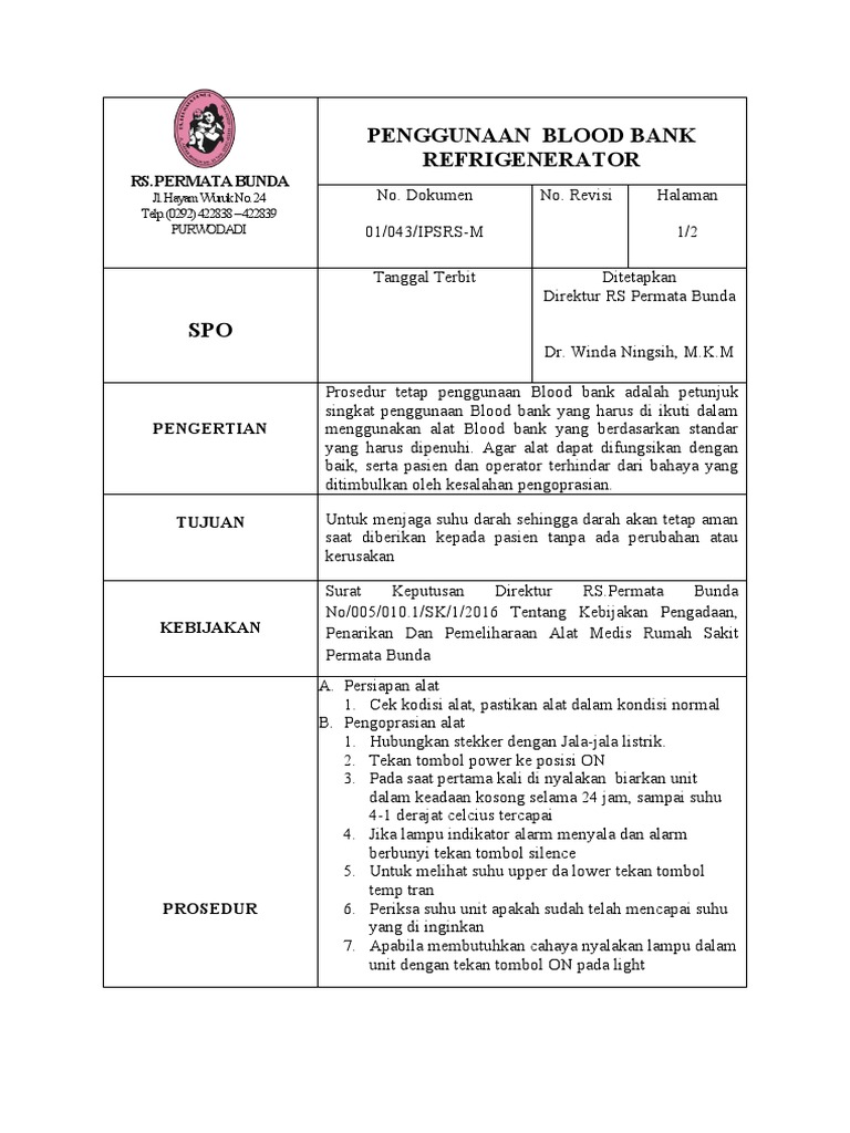 Sop Blood Bank | PDF