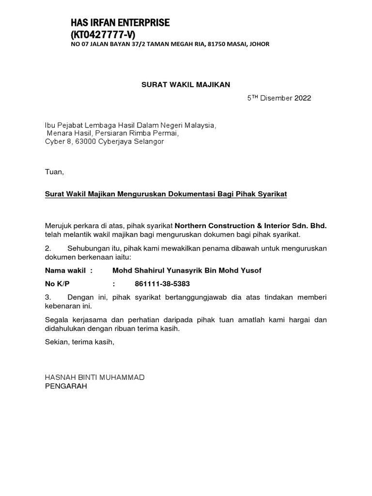Surat Wakil Majikan 2 | PDF