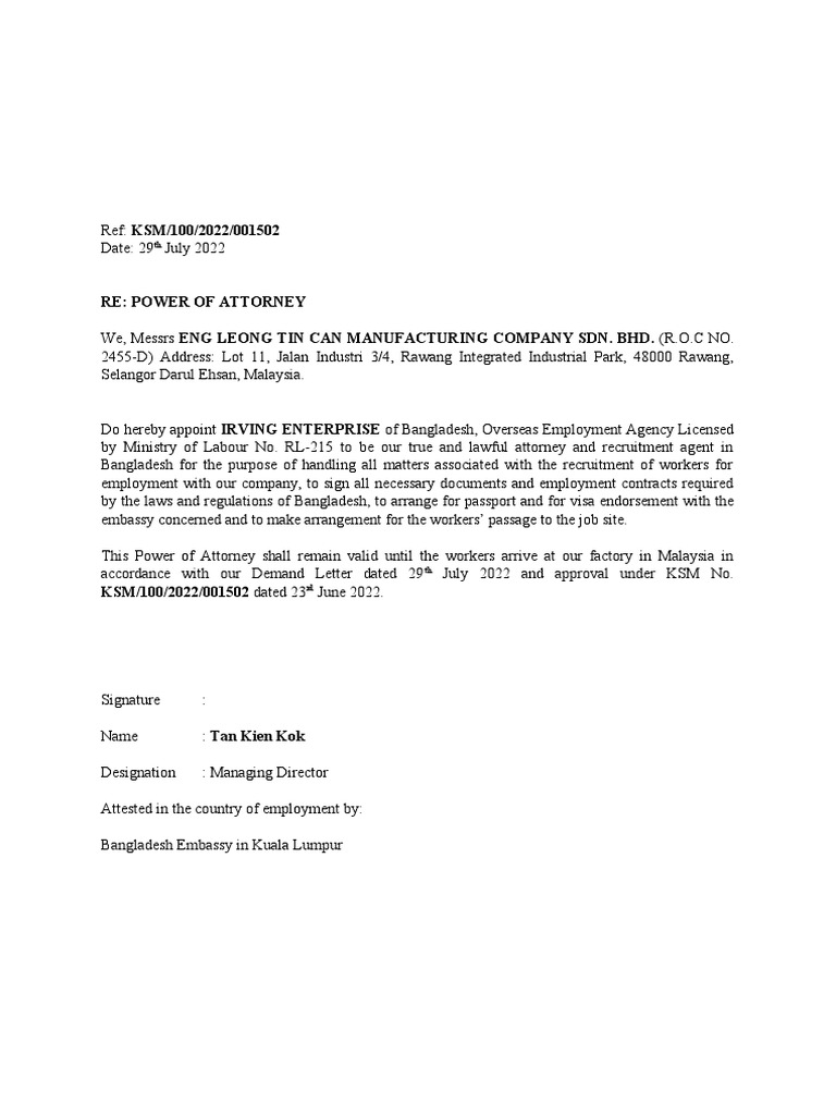 Poa, Demand, Authorization Sample | PDF