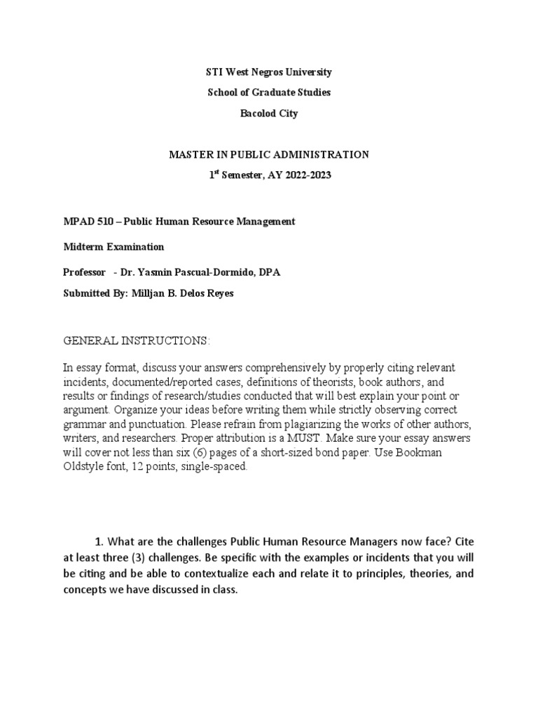 Mpad 202 Public Human Resource Management Midterm Exam | PDF | Employee Retention | Motivation