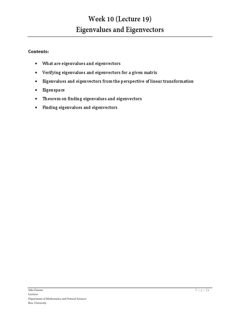 Week 10 Lec 1 | PDF | Eigenvalues And Eigenvectors | Matrix (Mathematics)