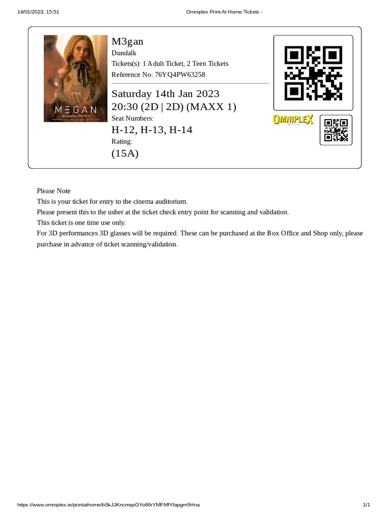 Omniplex Print at Home Tickets | PDF