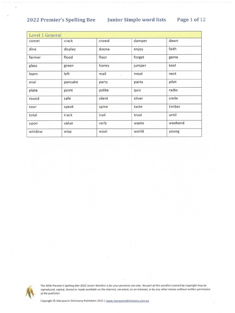 Junior Spelling Bee | PDF