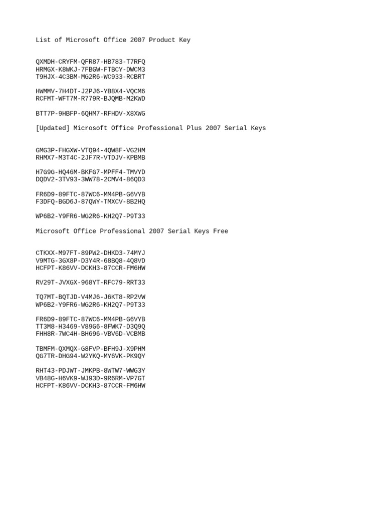 List of Microsoft Office 2007 Product Key | PDF