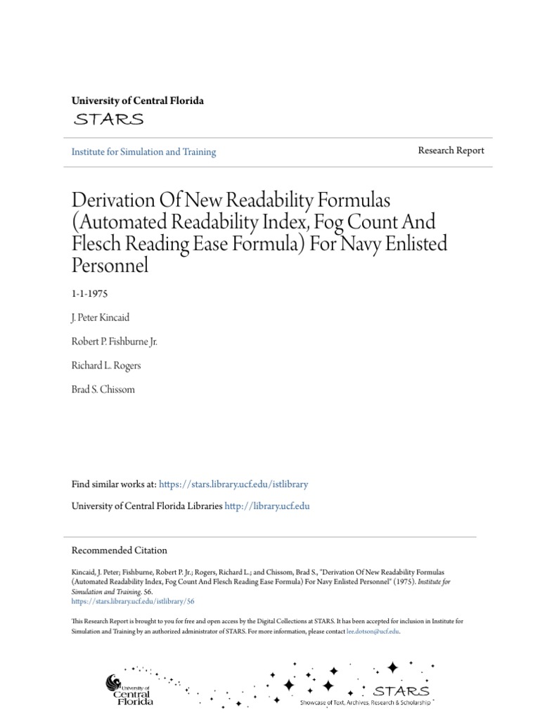 Derivation Of New Readability Formulas Automated Readability Index Pdf Reading Process 