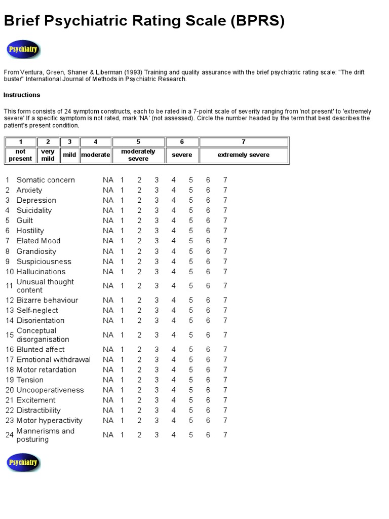 Brief Psychiatric Rating Scale (BPRS) | PDF | Behavioural Sciences ...
