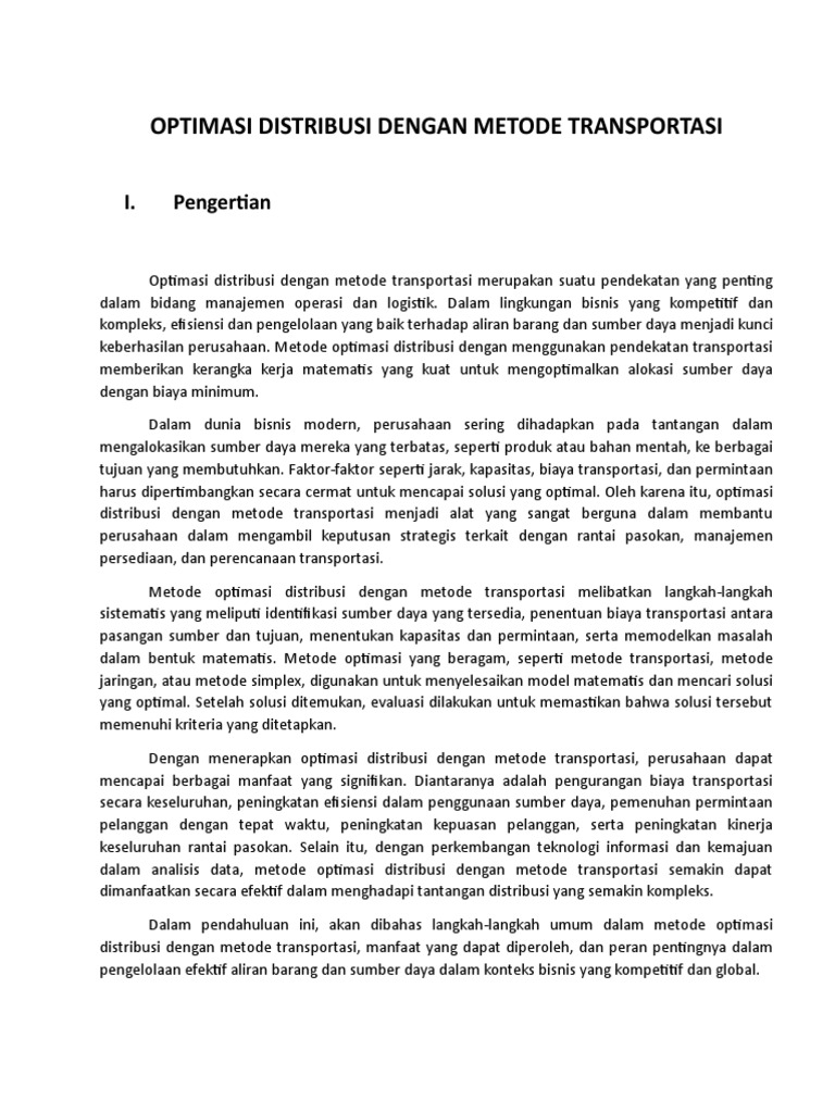 Optimasi Distribusi Metode Transportasi | PDF