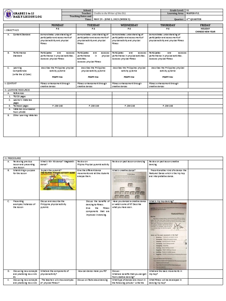 DLL - Mapeh 6 - Q4 - W5 | PDF | Dances | Learning